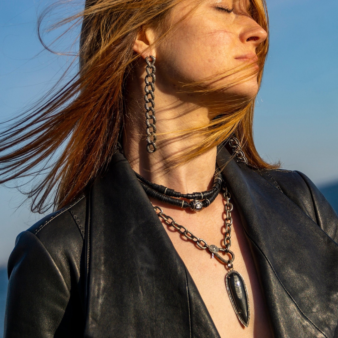 Edgy Chain Diamond Earrings, Pave Diamond Earrings, Long Diamond ...