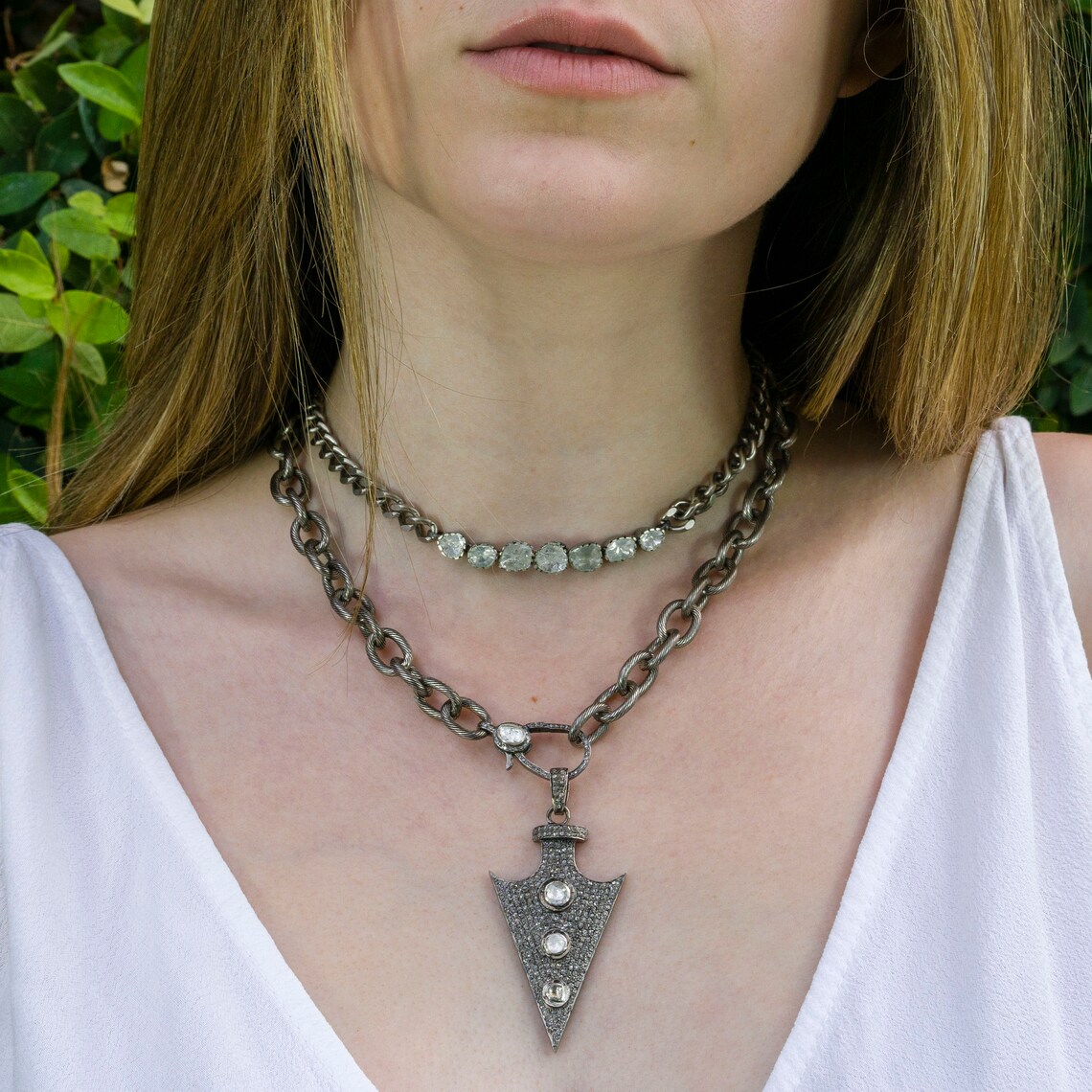 Diamond Arrowhead Pendant - Rose Cut Diamonds Pendant - Pave Diamonds ...