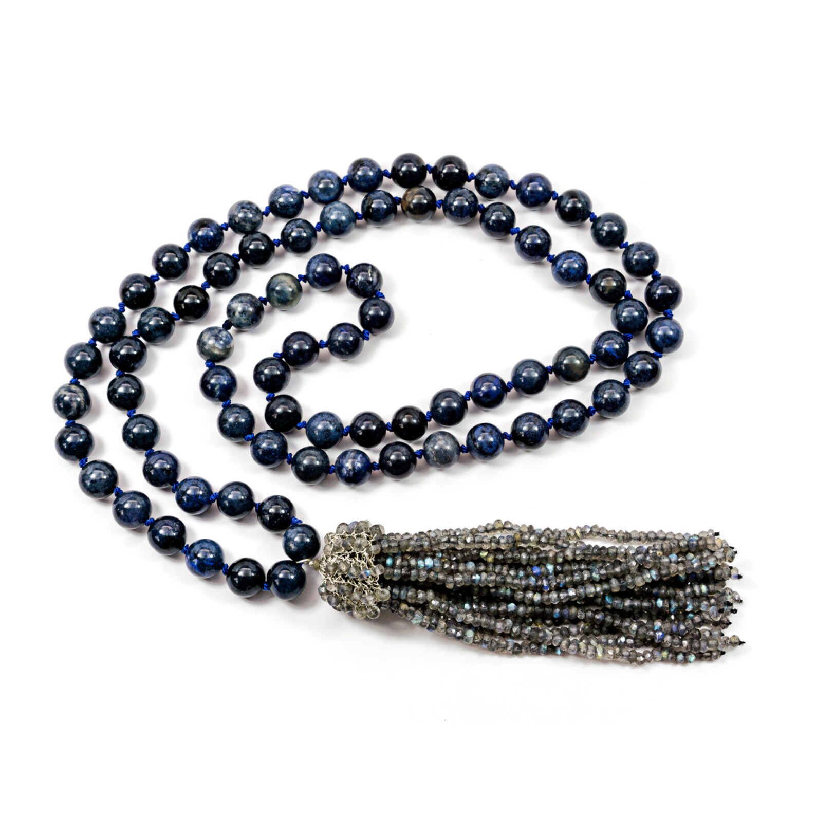 Knotted Dumorite and Labradorite Tassel Necklace - Etsy