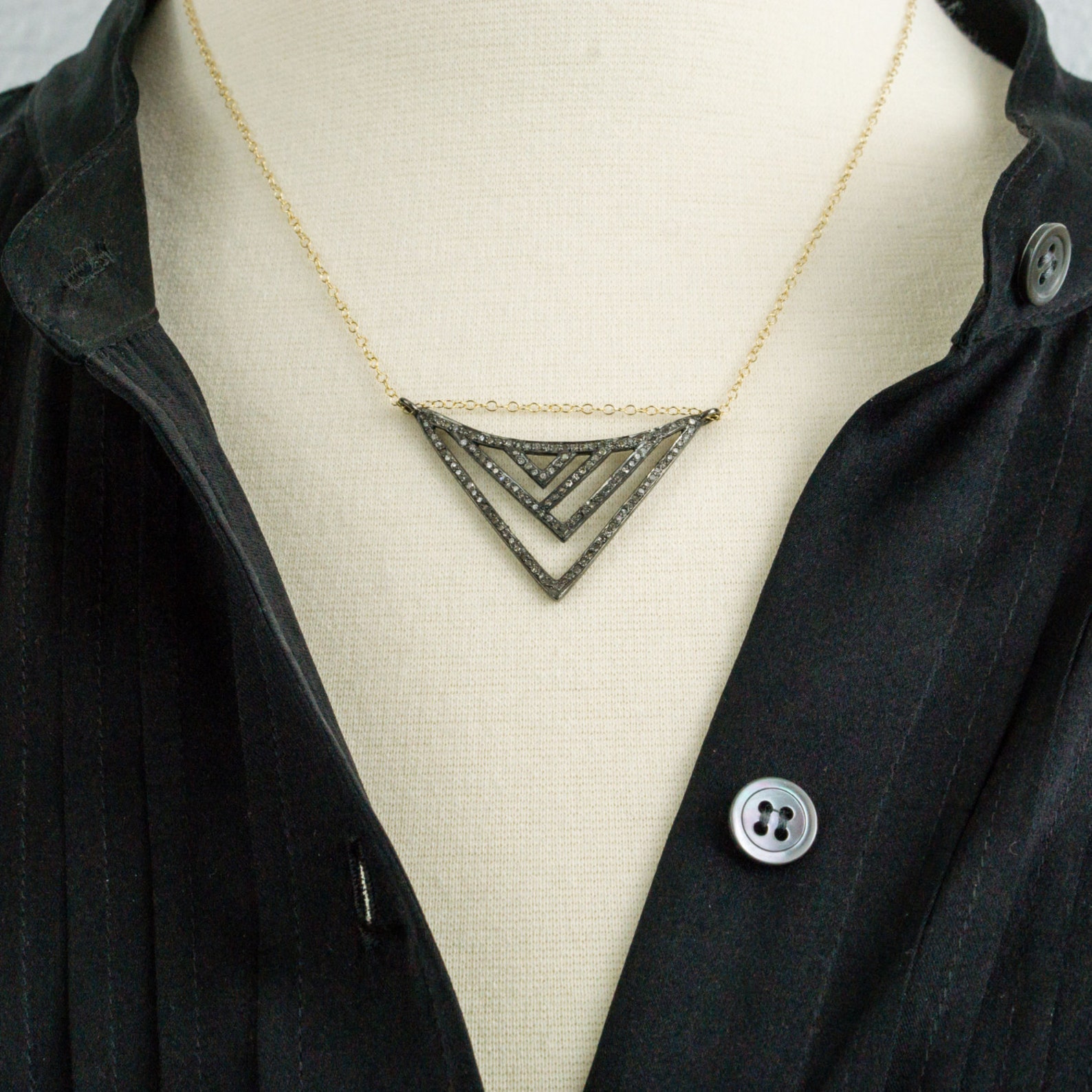 Abstract Pave Diamond Pendant - Gold Filled Chain - Minimalist Jewelry ...