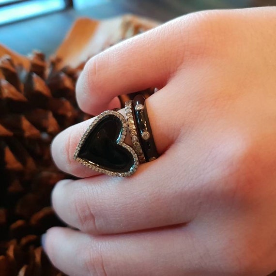 Enamel Heart Ring Pave Diamond Heart Ring Diamond Heart | Etsy