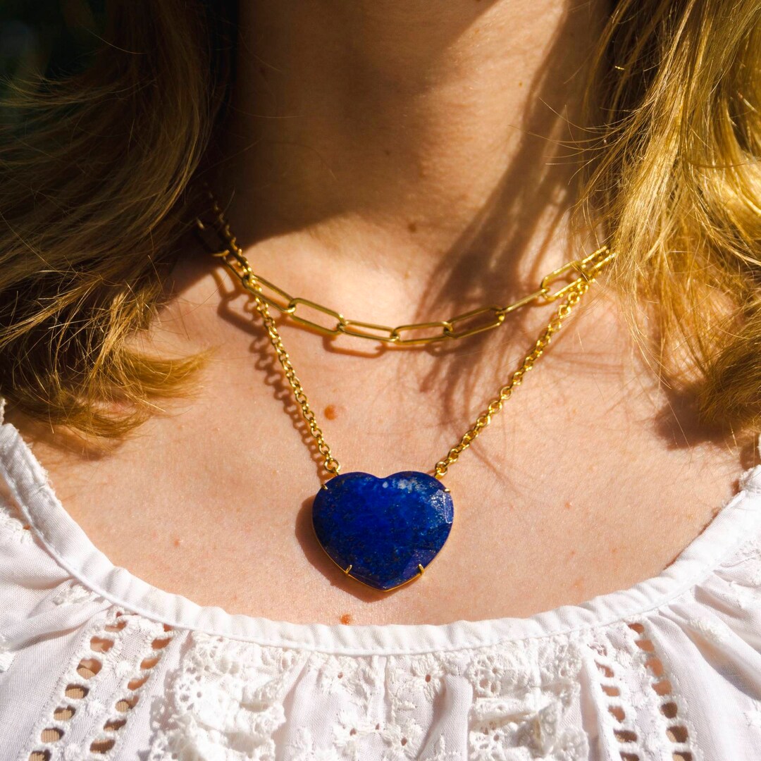 Lapis Heart Necklace, Lapis Heart Pendant, Heart Pendant, Lapis ...