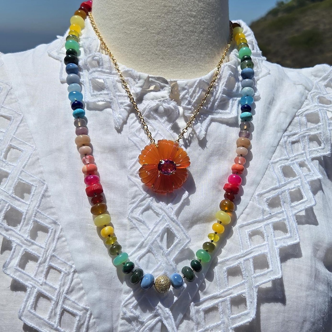 Carnelian Flower Pendant, Flower Necklace, Carnelian Flower Necklace ...