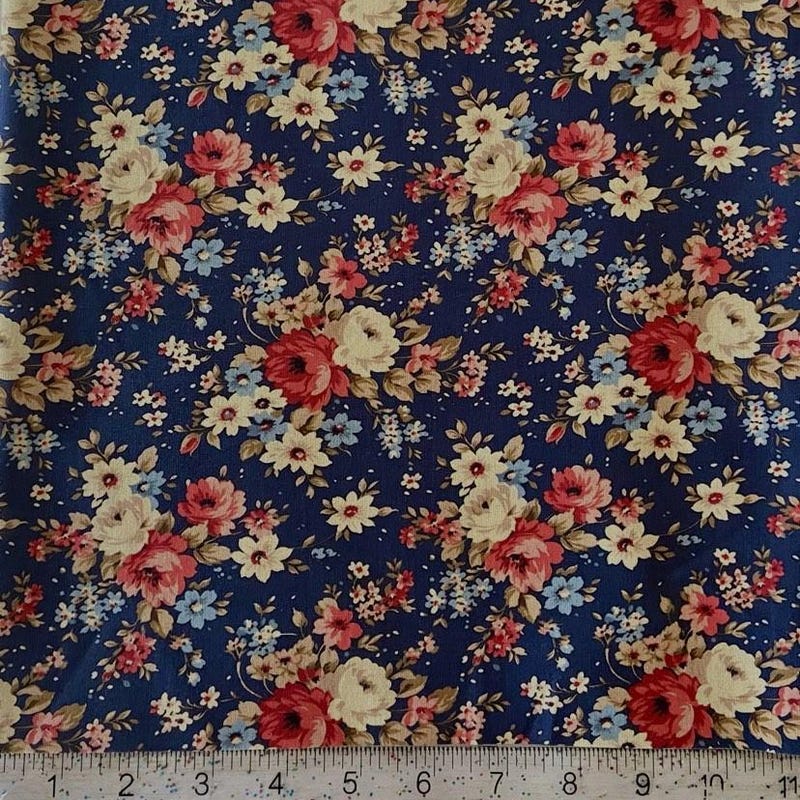 Navy Floral Fabric - Etsy