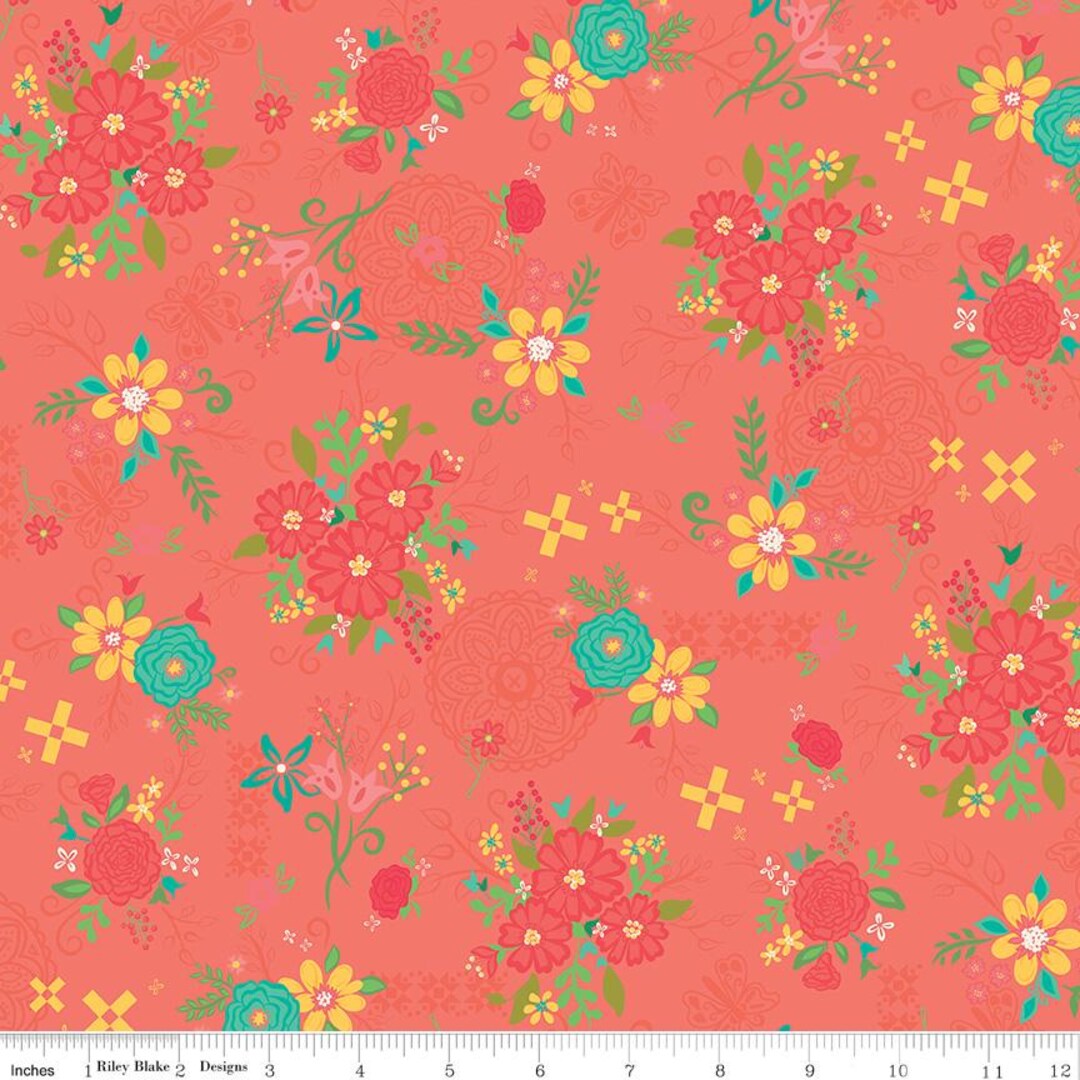 Riley Blake, Gingham Cottage by Heather Peterson, Coral Colored Fabric ...