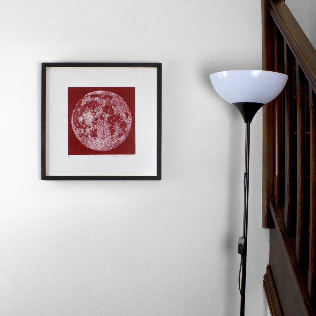 Red Moon Etching Print, Full Moon Wall Decor - Etsy