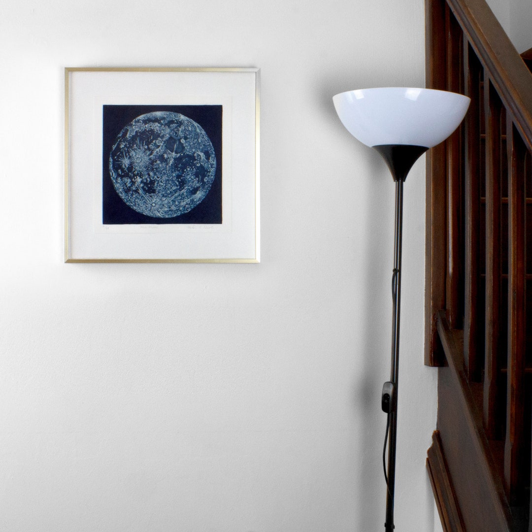 Blue Moon Etching Print, Full Moon Wall Decor - Etsy