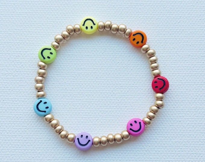 Rainbow Colorful Smiley Face Stacking Bracelet Beaded Stack Smile ...