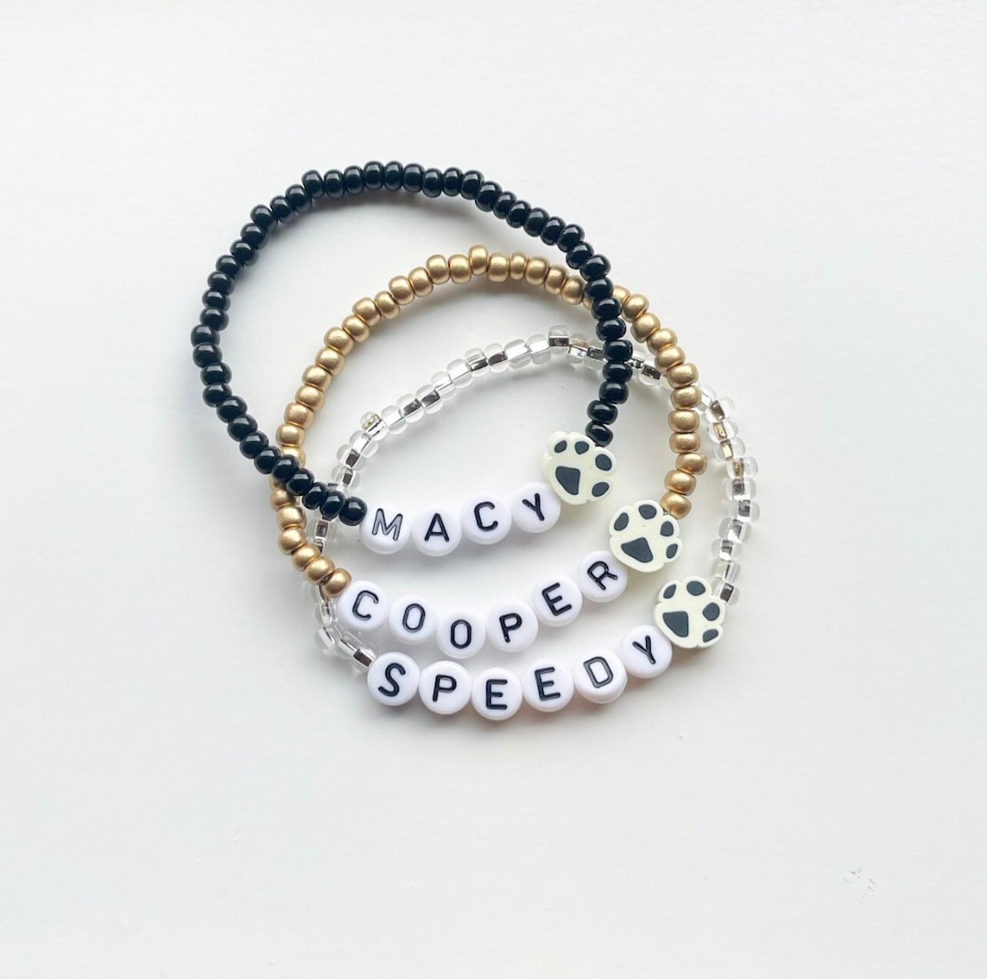 Pet Name Beaded Bracelet Dog Memorial Jewelry Cat Paw Print Jewelry ...
