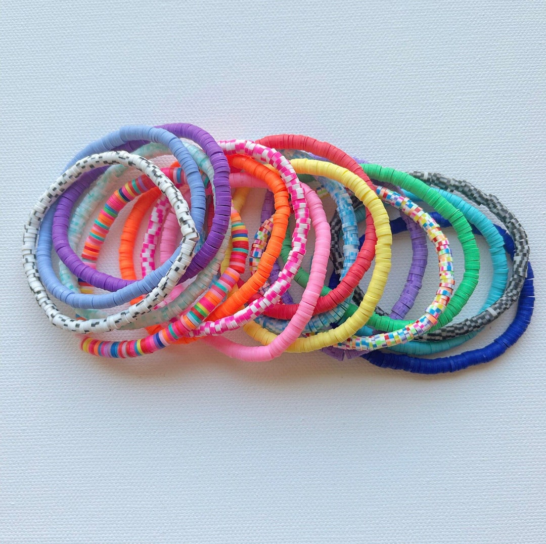Heishi Disc Bead Bracelets Stretch Clay Stacking Bracelets Personalized ...