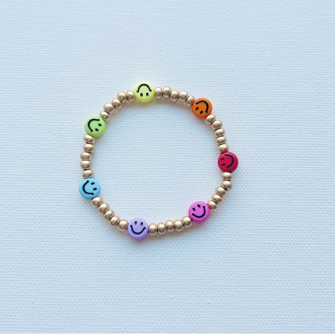 Rainbow Colorful Smiley Face Stacking Bracelet Beaded Stack Smile ...