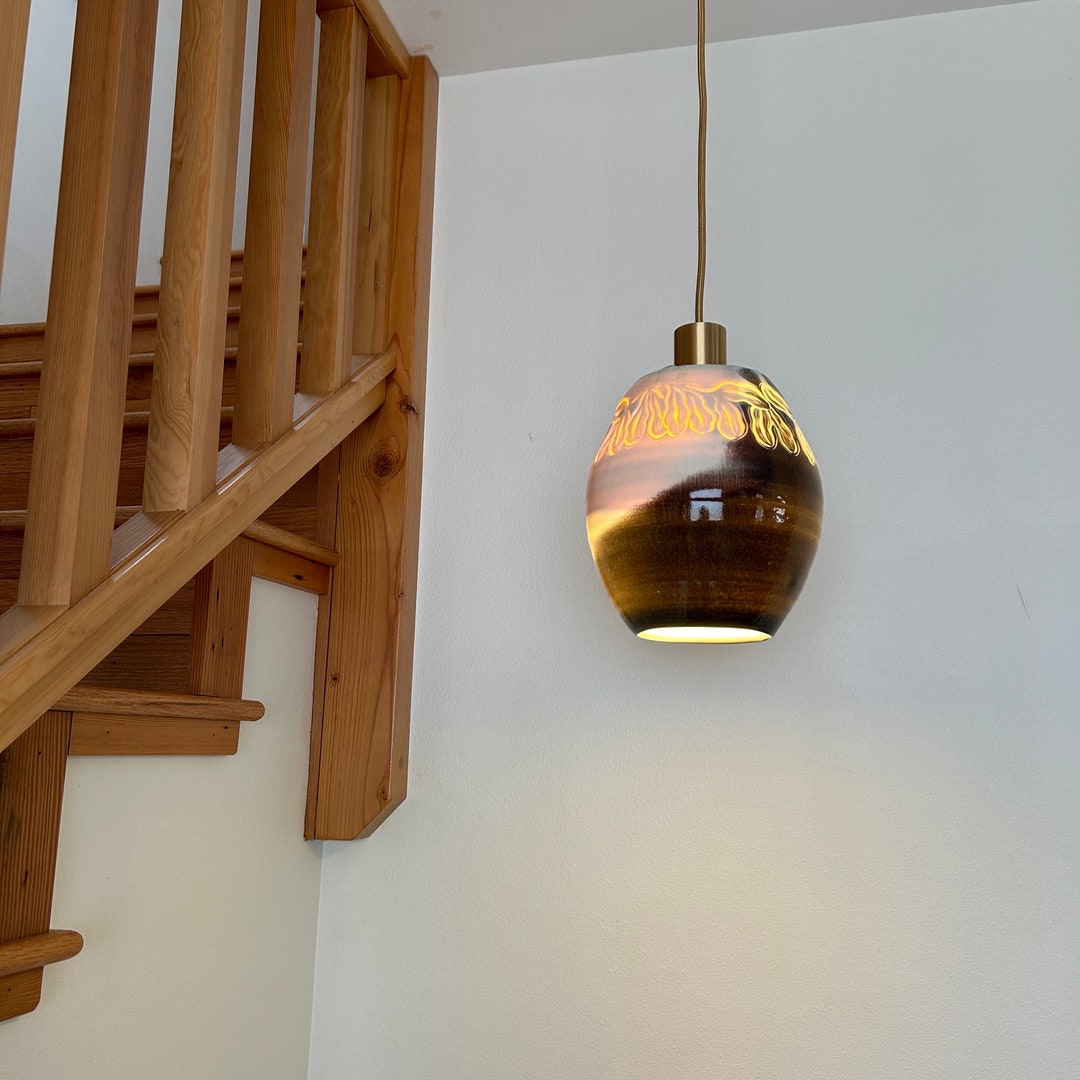 8.5" Erica Davidson Hand Carved Soda Porcelain Pendant Light ...