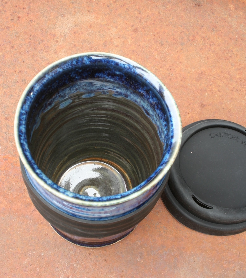Pottery travel mug Blue ceramic to-go cup with silicon lid. | Etsy