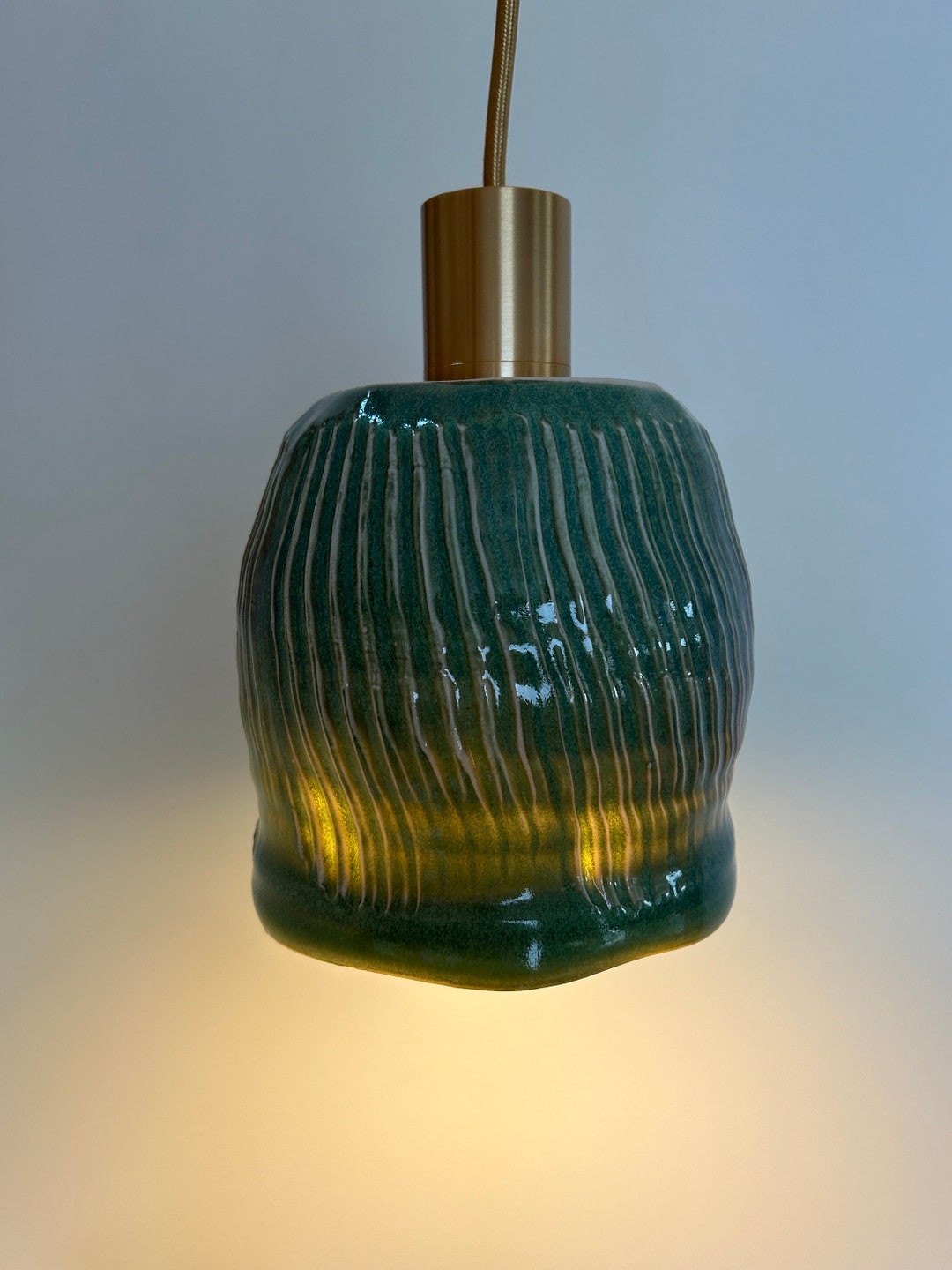 6" Handmade Green Porcelain Pendant Light- Handthrown Unique Ceramic ...