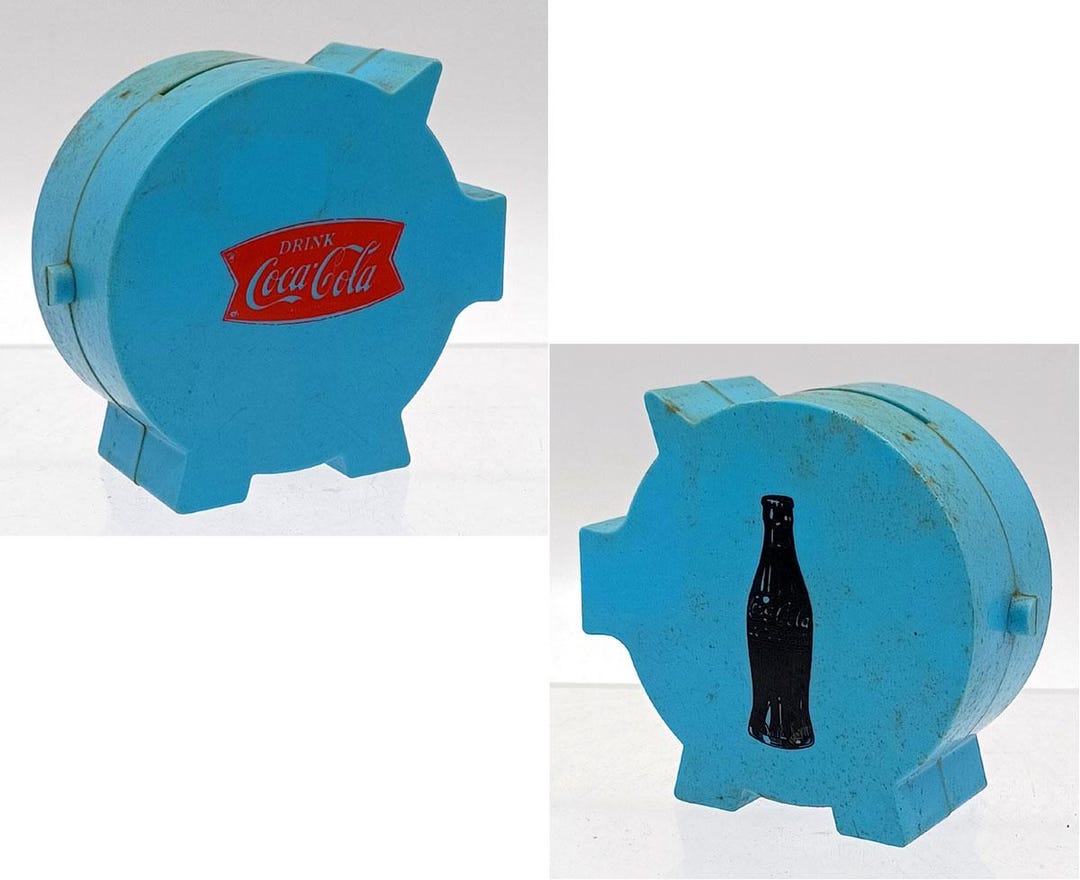 Rare Blue COCA-COLA Figural PIG Coin Savings Piggy Bank Red Fishtail ...