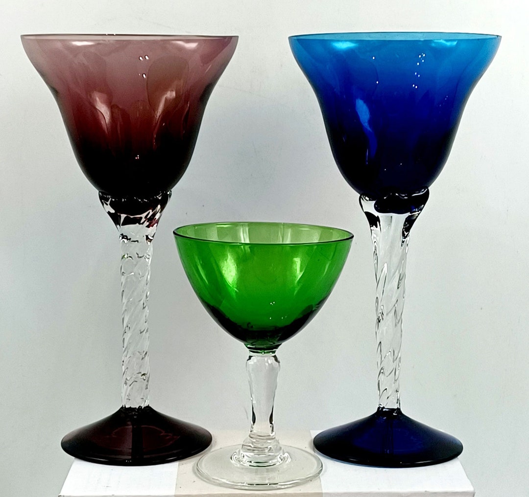 Trio Purple Amethyst, Cobalt Blue, Emerald Green ELEGANT ART GLASS ...