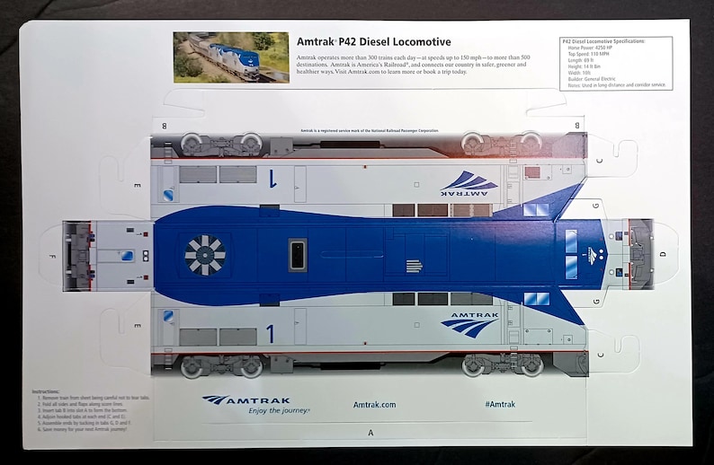 Pair AMTRAK P42 Railroad LOCOMOTIVE #1 and VETERANS #42 Cardstock ...