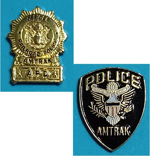 Pair AMTRAK RAILROAD POLICE Lapel Pins Tie-tacs ~ Uniform Patch ...