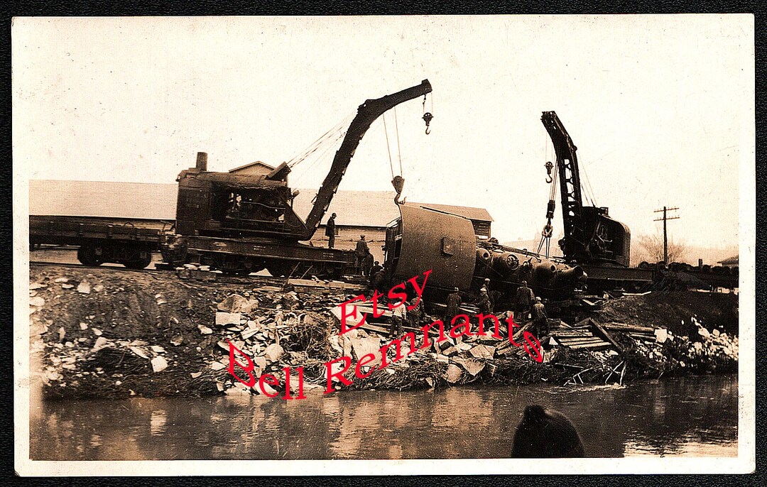 Antique RAILROAD Derailment Disaster ~ Steam Locomotive and Two Steam ...