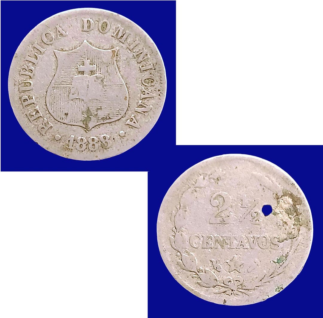 1888 DOMINICAN REPUBLIC 2 1/2 CENTAVOS Copper Nickel Coin Cornucopia ...