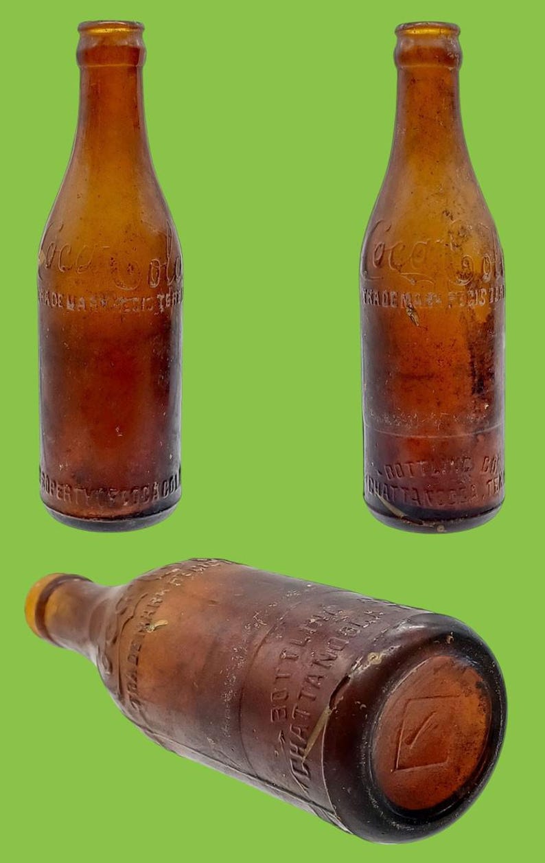 1906-1915 COCA-COLA Amber Glass Bottle CHATTANOOGA, Tennessee Straight ...