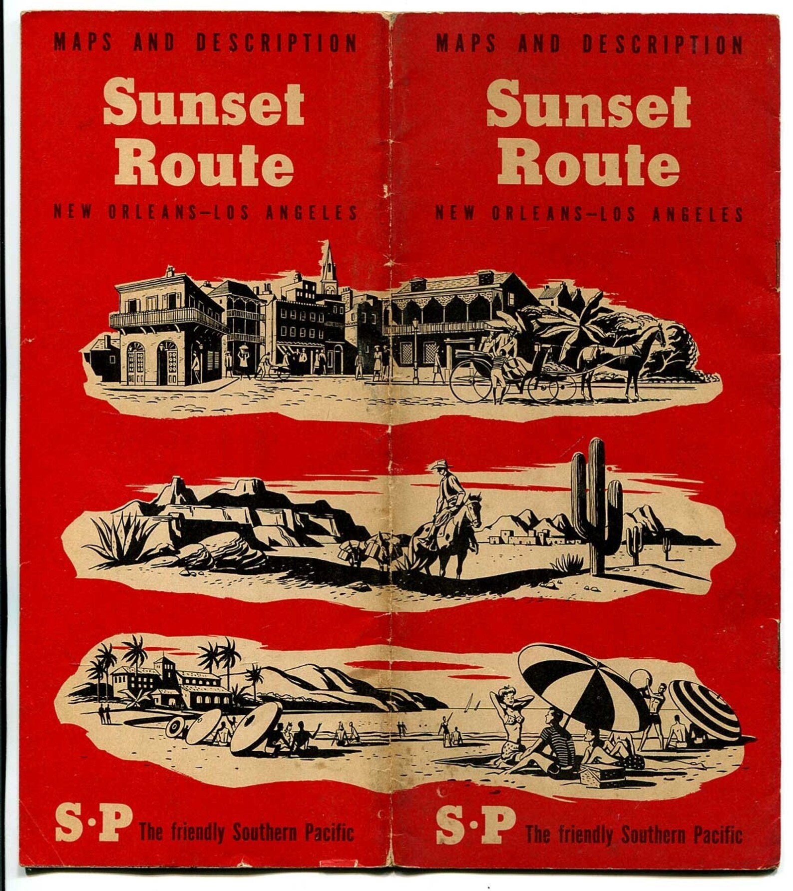 1946 SOUTHERN PACIFIC RAILROAD Sunset Route Maps & Guide New Orleans ...