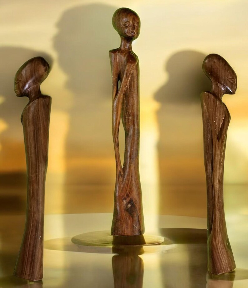 East AFRICA Tribal Art Iroko Wood Hand Carved Statue ~ Elongated Form ...