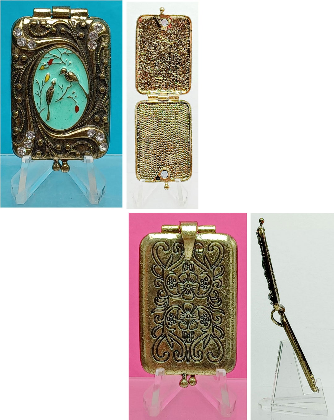 Gold Patina SECRET COIN LOCKET Rhinestones to Elaborate Gadroon Scrolls ...