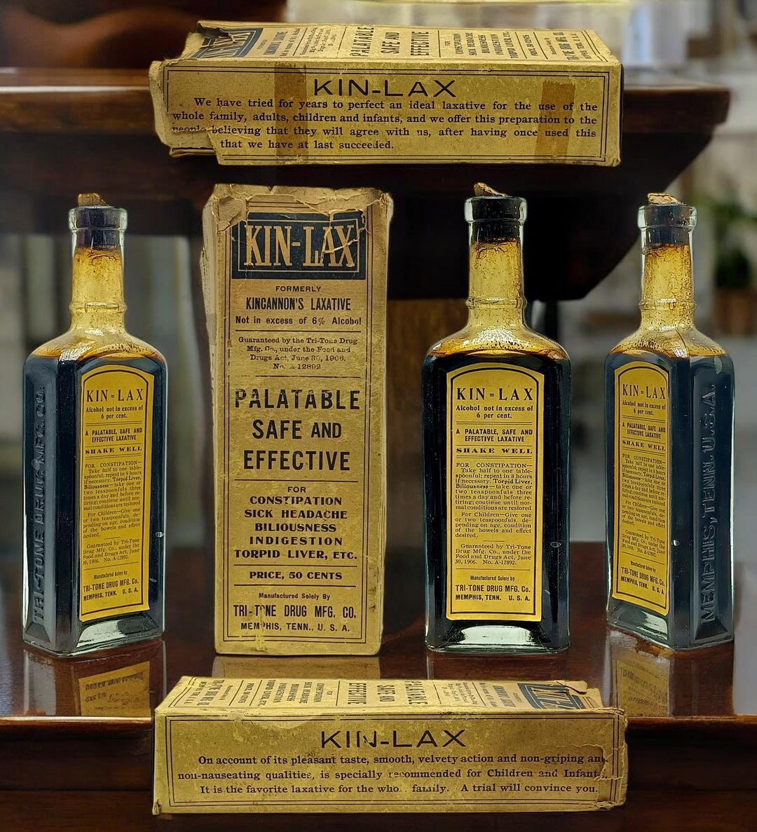 KIN-LAX Antique Laxative Bottle & Original Carton Tri-tone Drug Co ...