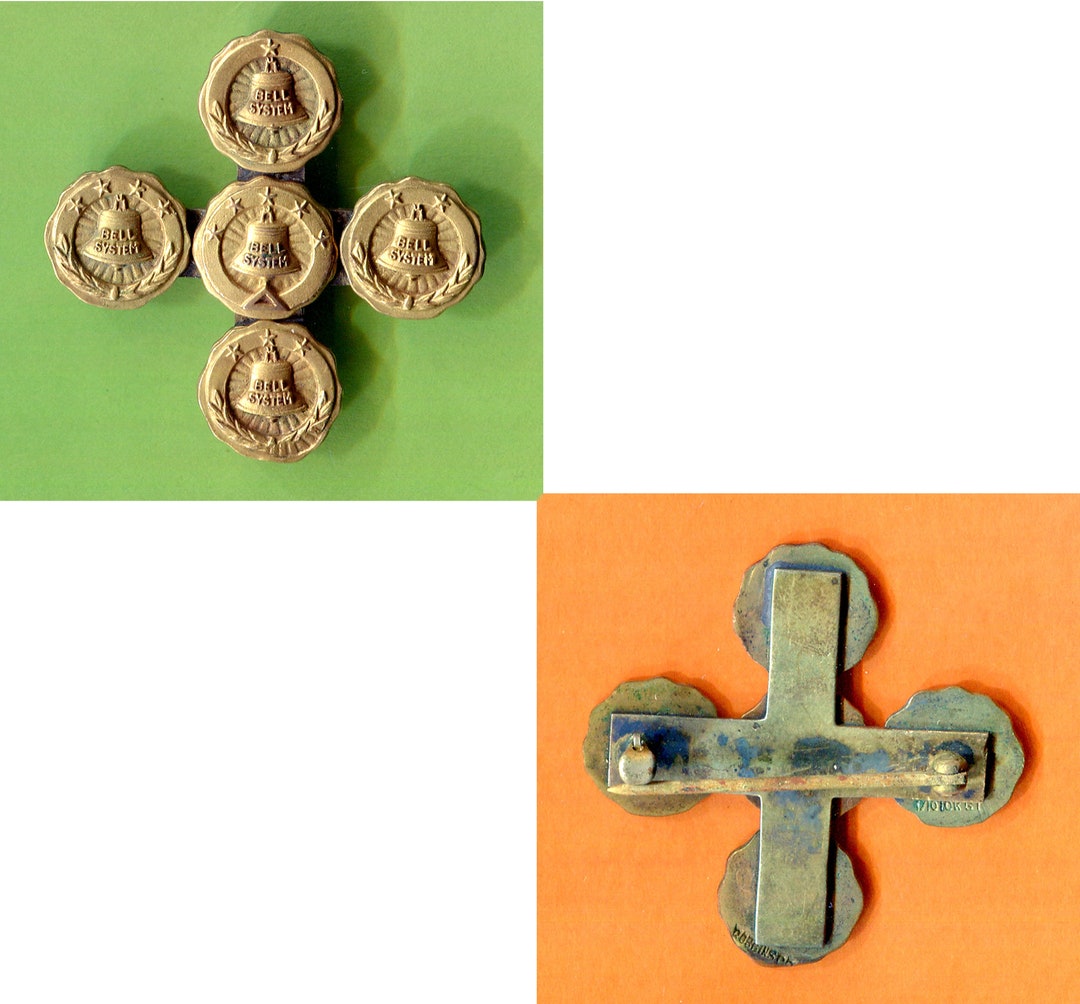 BELL SYSTEM Five Mounted TELEPHONE Employee Service Pins 1/10 10k Gold ...