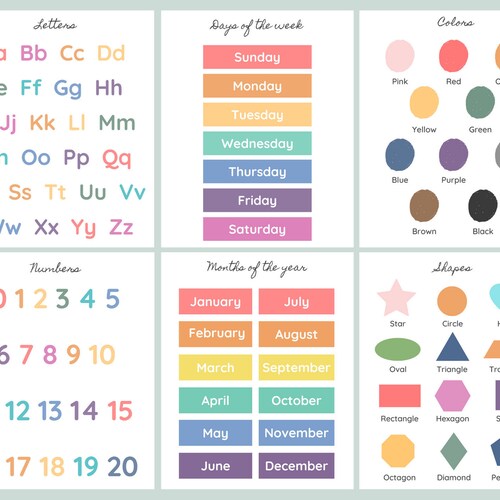 Rainbow Geometric Shapes Wall Art Nursery Art Homeschool | Etsy