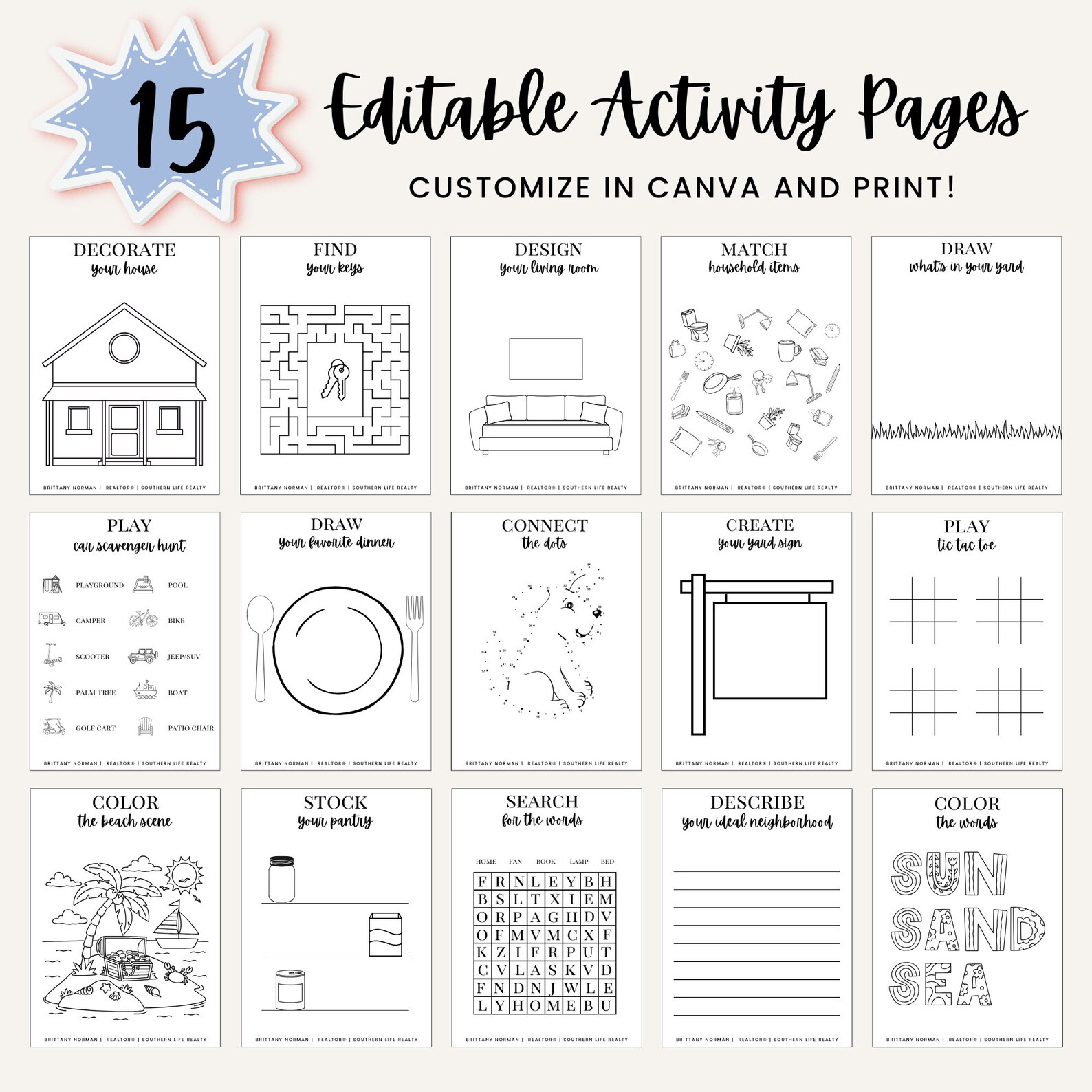 Real Estate Activity Book for Kids - Editable in Canva, Printable Pages ...