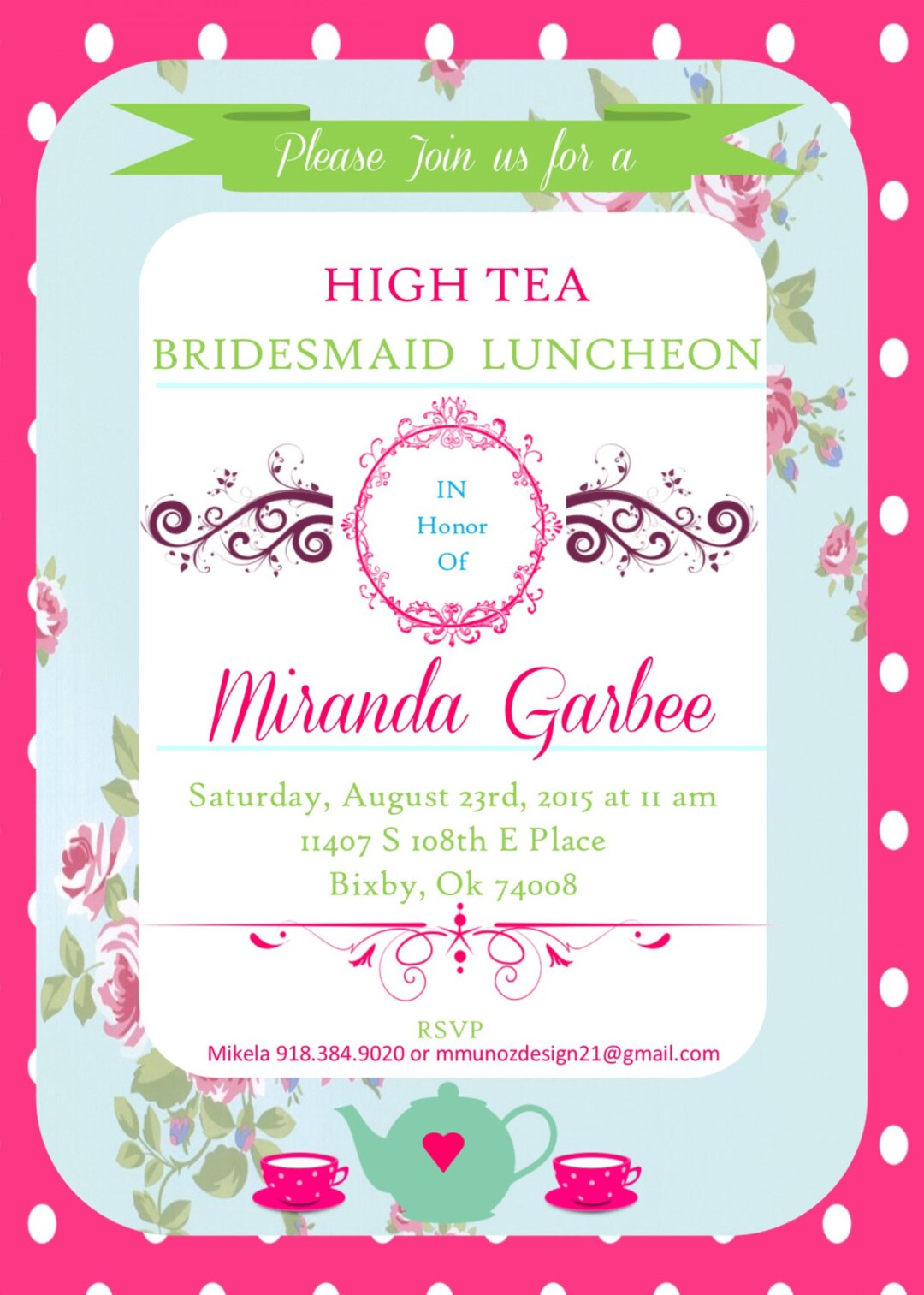 BRIDESMAID Luncheon High Tea Theme Invitation - Etsy