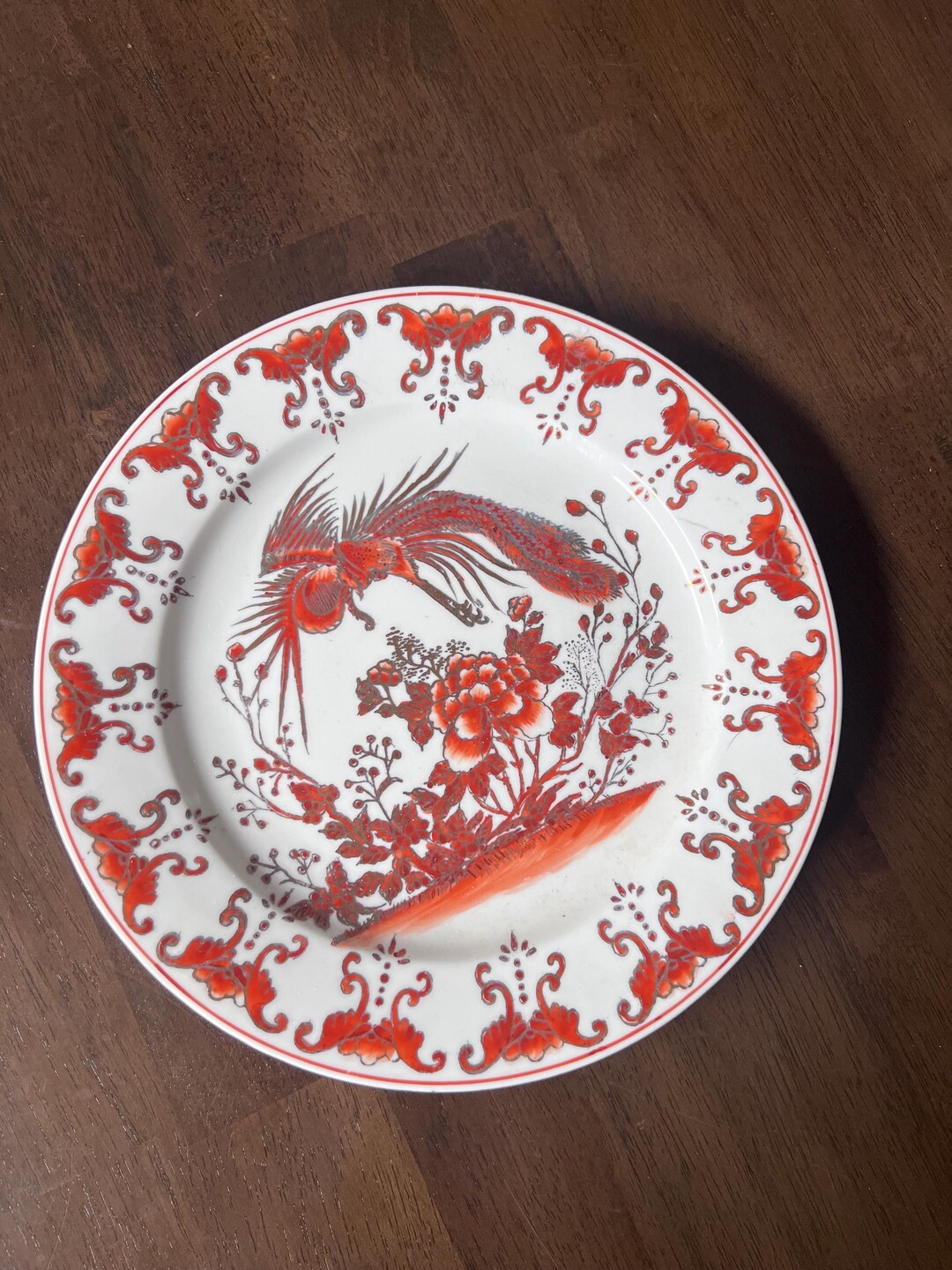 Vintage Asian Chinese 10” Plate Collector Plate Red/ Gold Orange Marked ...