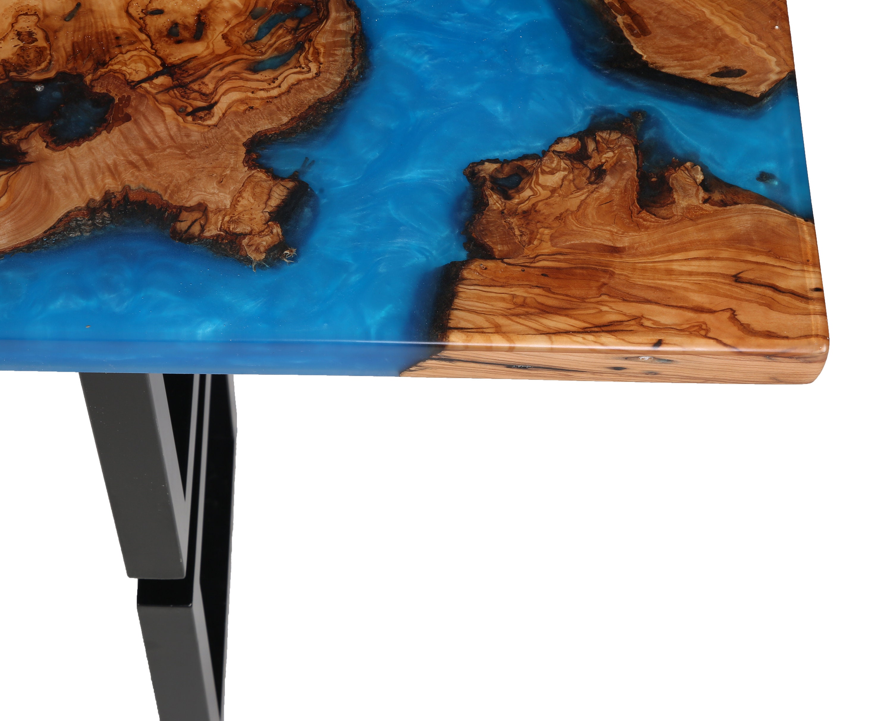 Olive Wood Blue Resin Epoxy Entry Table | Etsy