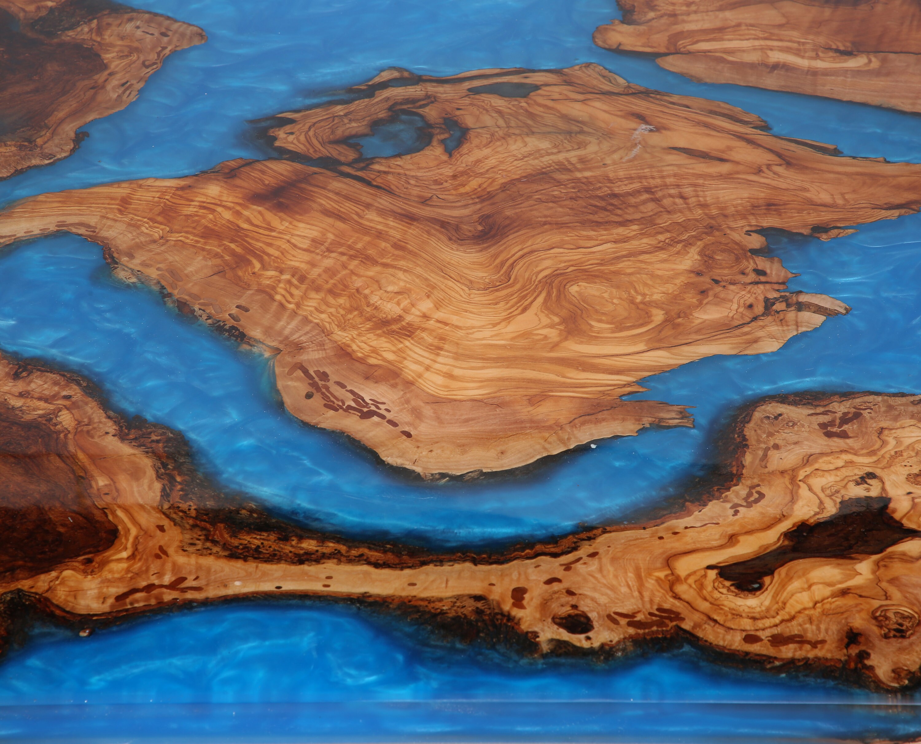 Olive Wood Blue Resin Epoxy Entry Table | Etsy