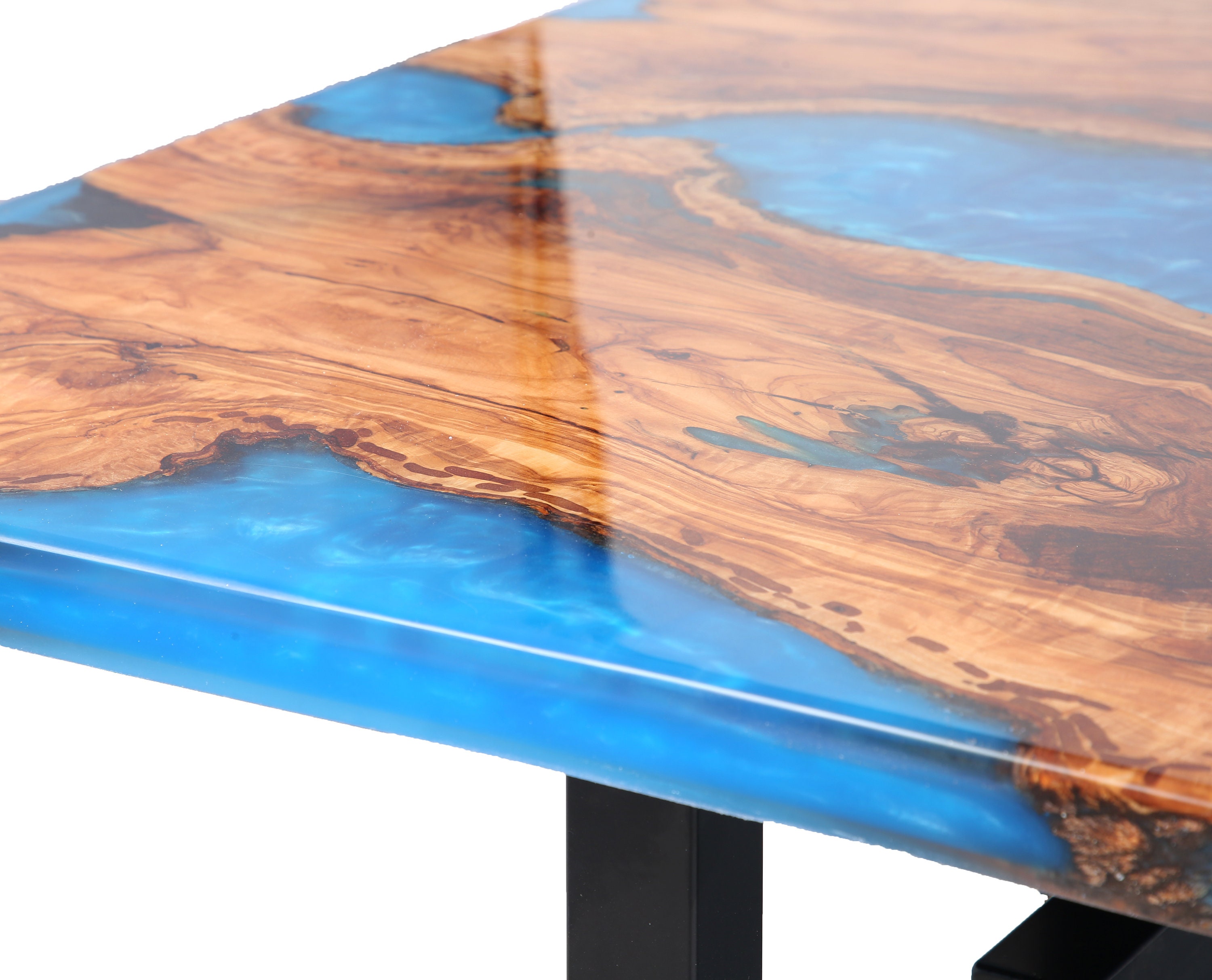 Olive Wood Blue Resin Epoxy Entry Table | Etsy