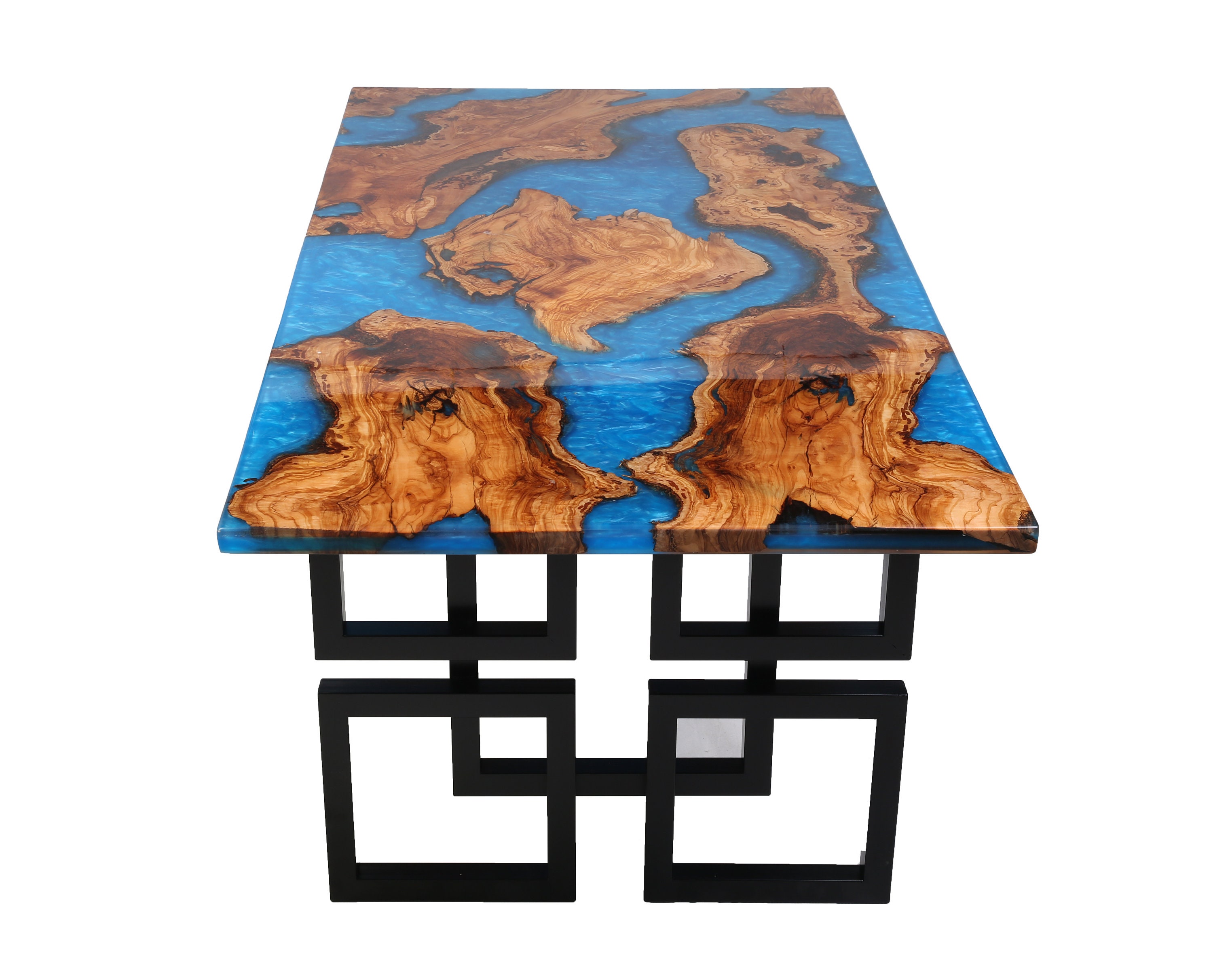 Olive Wood Blue Resin Epoxy Entry Table | Etsy