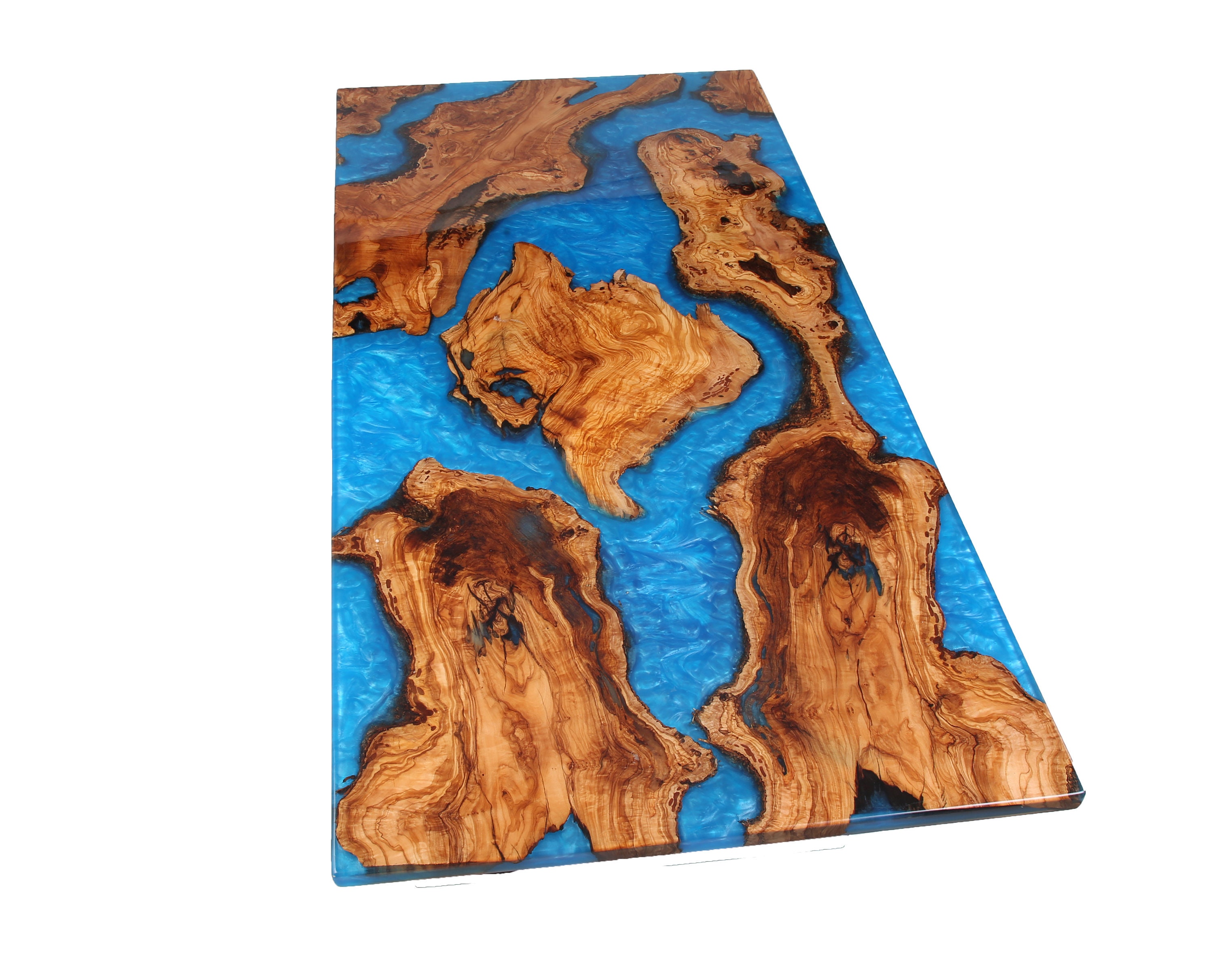 Olive Wood Blue Resin Epoxy Entry Table | Etsy
