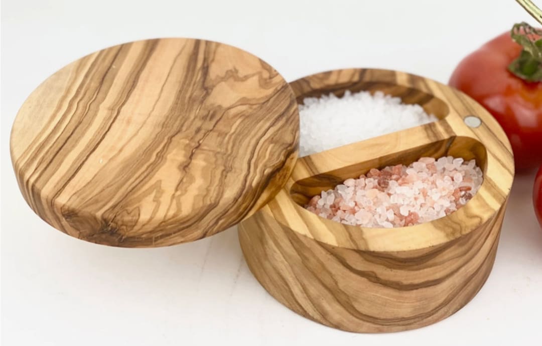 Olive Wood Double Salt Cellar - Etsy