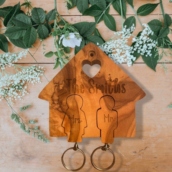 Olive Wood Personalized Key Holder Housewarming Gift New | Etsy