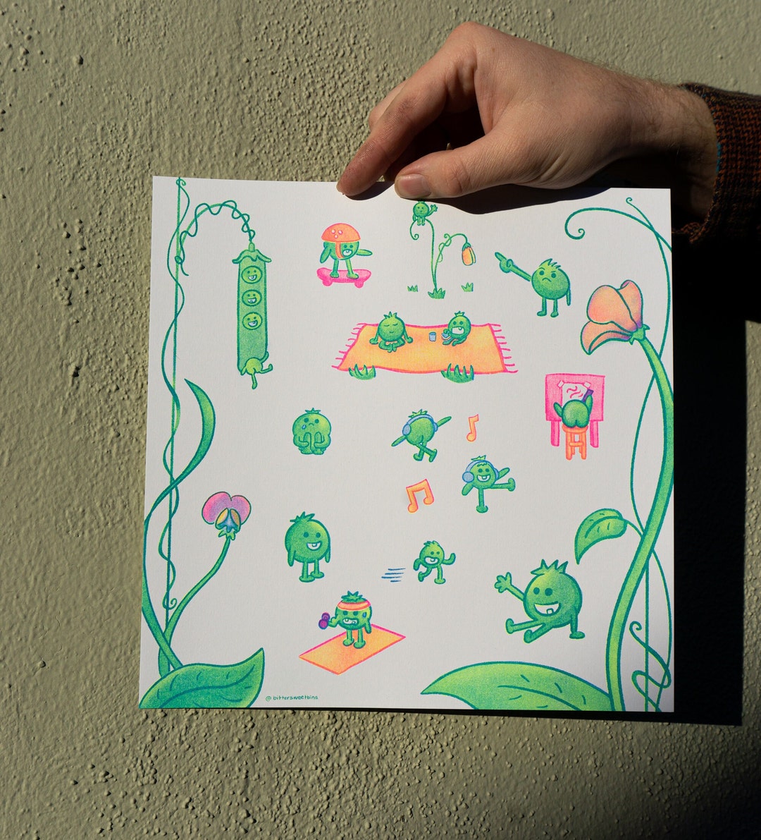The Sweet Life of a Pea - 10 X 10 Risograph Print - Etsy