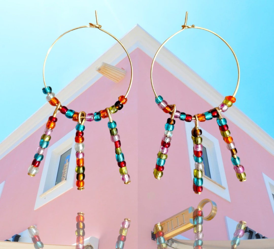 Boucles D'oreilles Petites Perles Colorées - Etsy