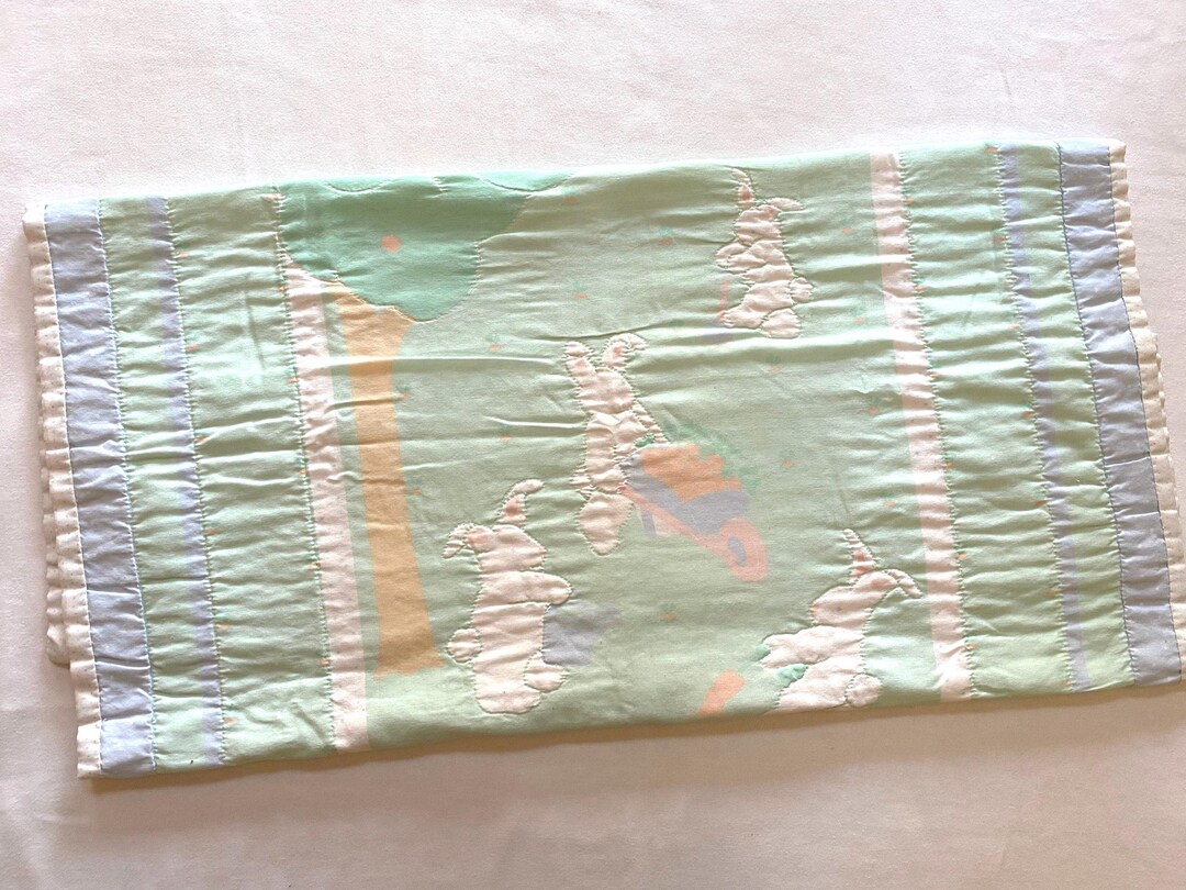 Pastel Bunny Baby Blanket 80s 90s Kids Babies Crib Blankie Nostalgic ...