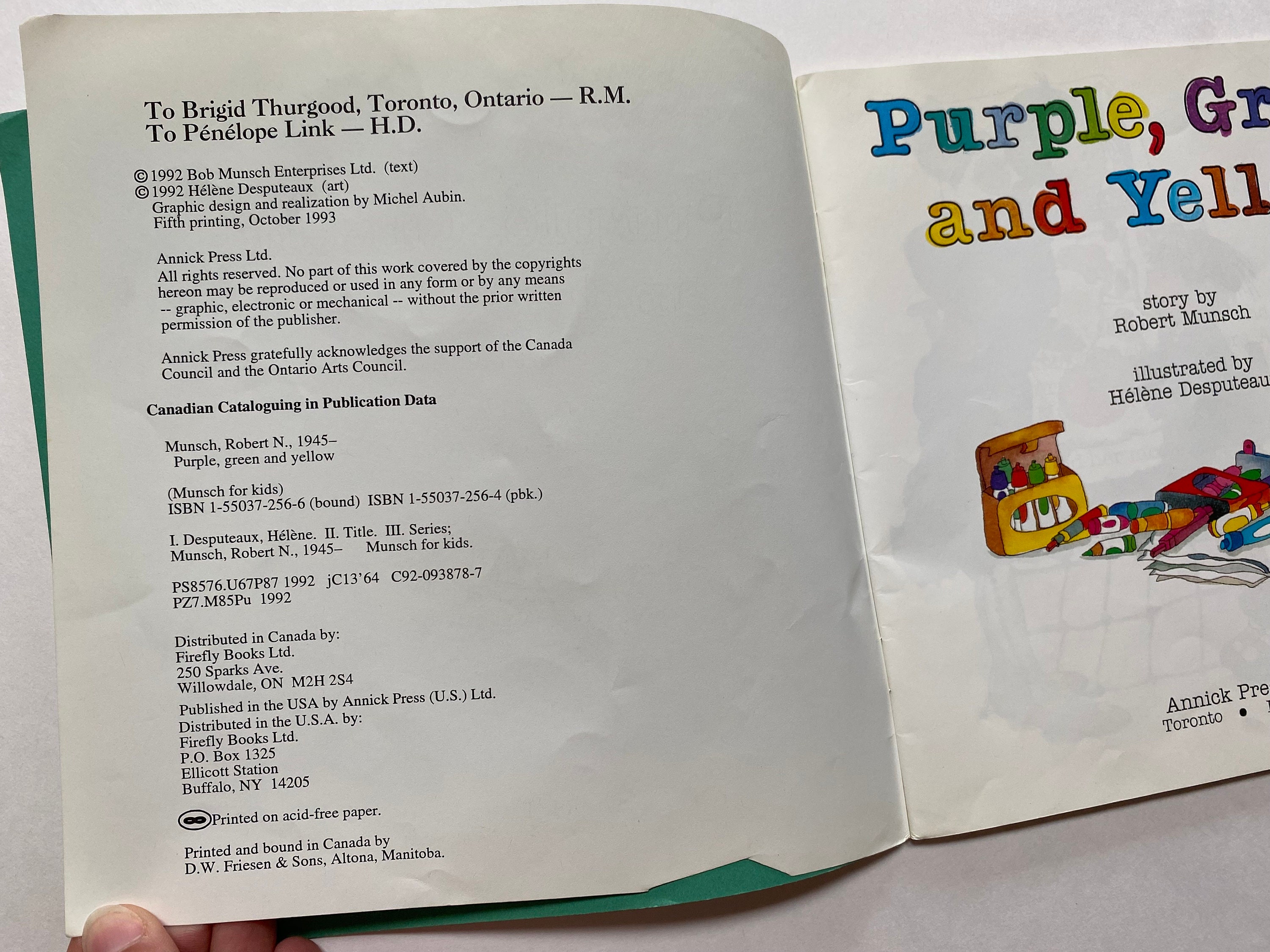 1992 Purple Geen and Yellow Soft Cover Kids Book by Robert Munsch - Etsy