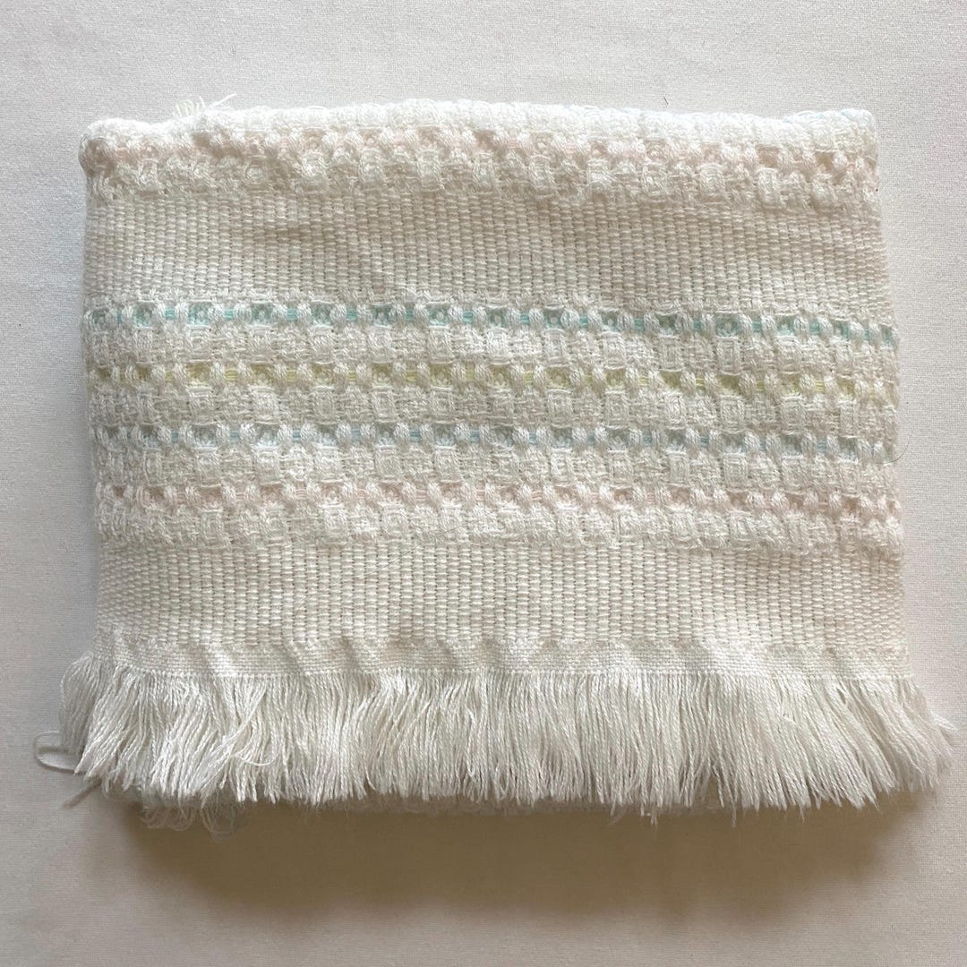 Vintage Baby Blanket Crib Blankie Waffle Weave White Nostalgic 80s 90s ...
