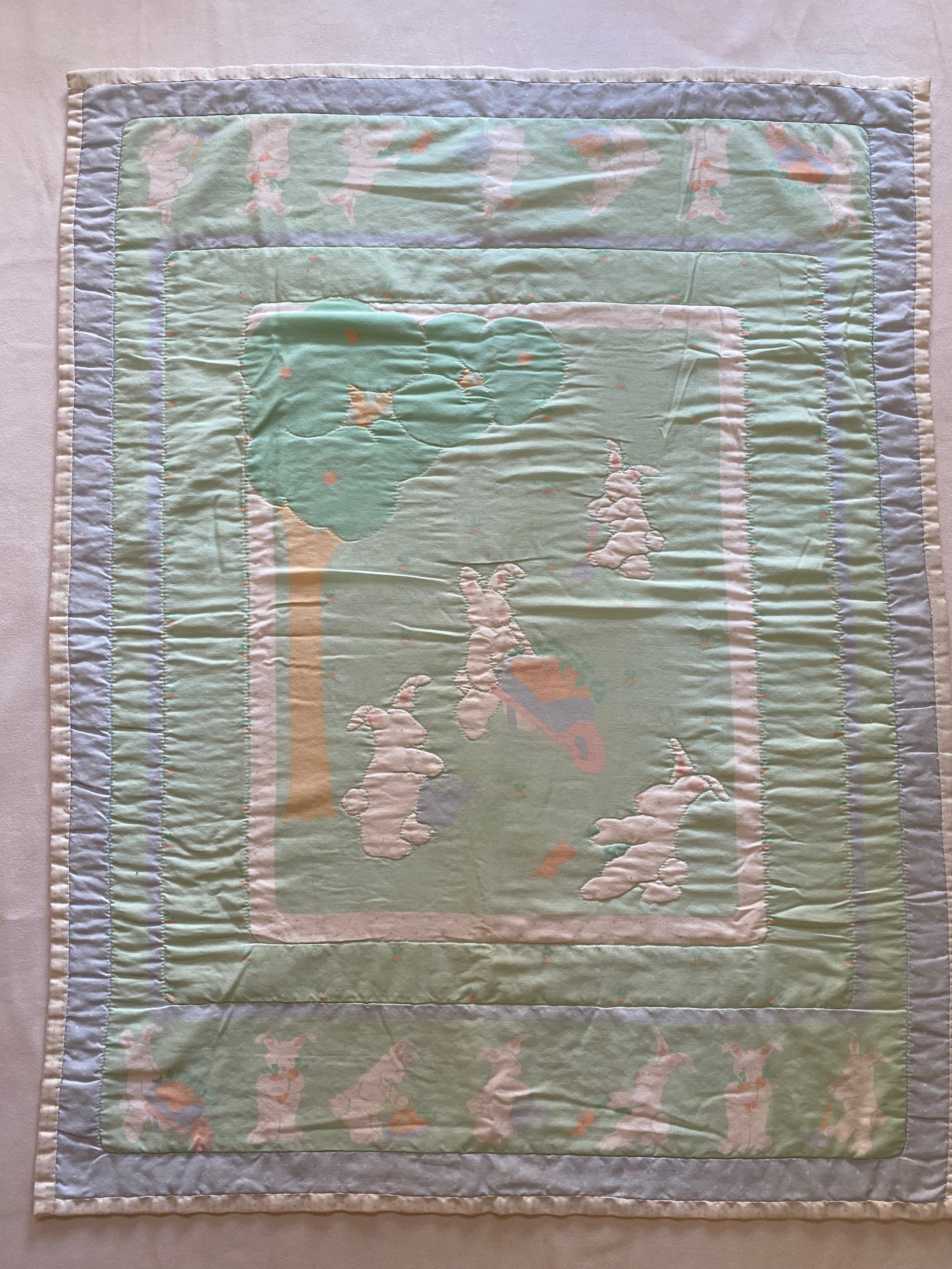 Pastel Bunny Baby Blanket 80s 90s Kids Babies Crib Blankie Nostalgic ...