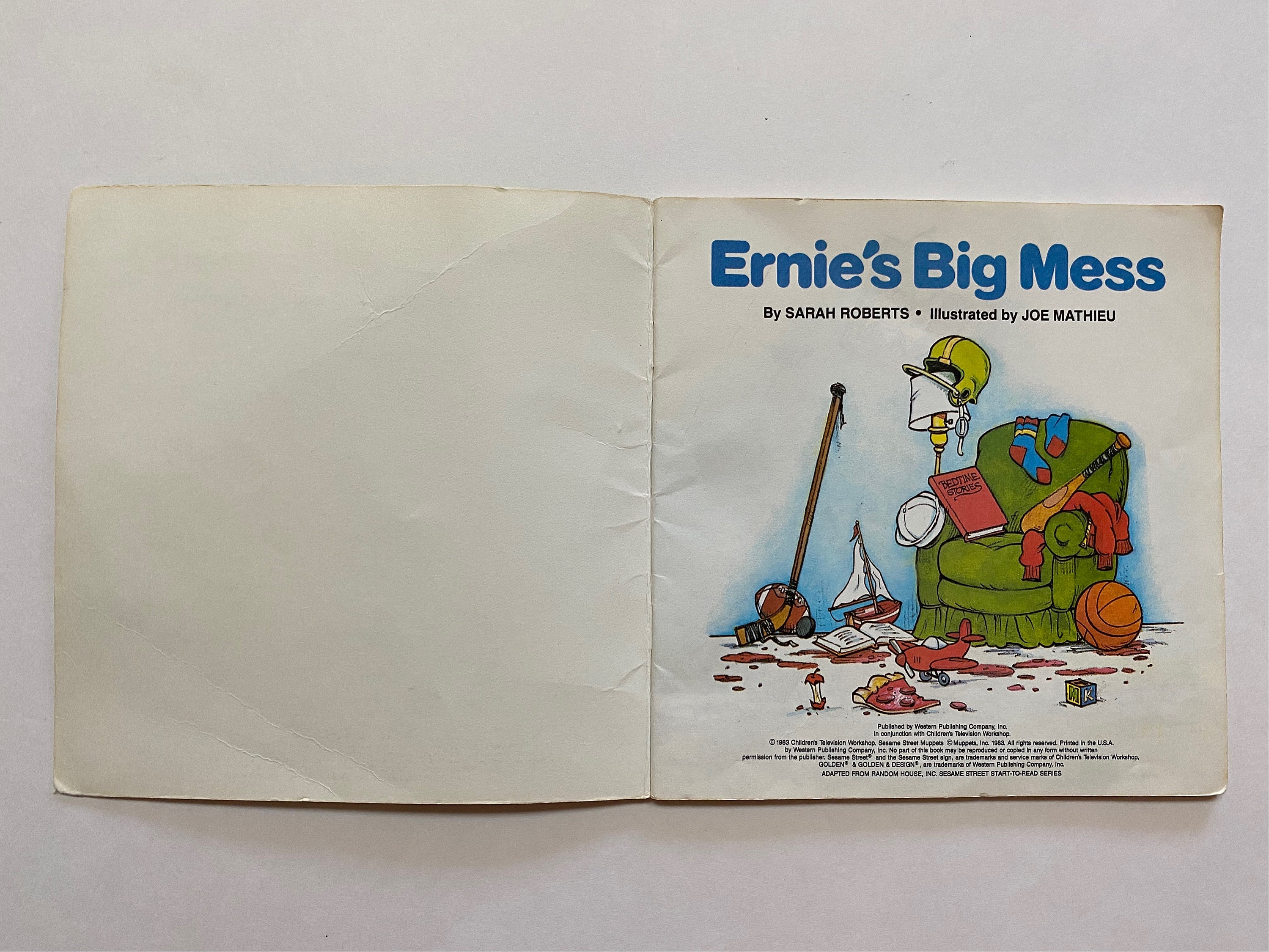 1983 Ernies Big Mess Kids Book Soft Cover Sesame Street Jim Henson ...