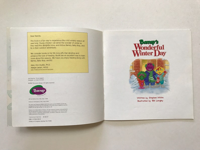 1994 Barneys Wonderful Winter Day Softcover Kids Book Story - Etsy