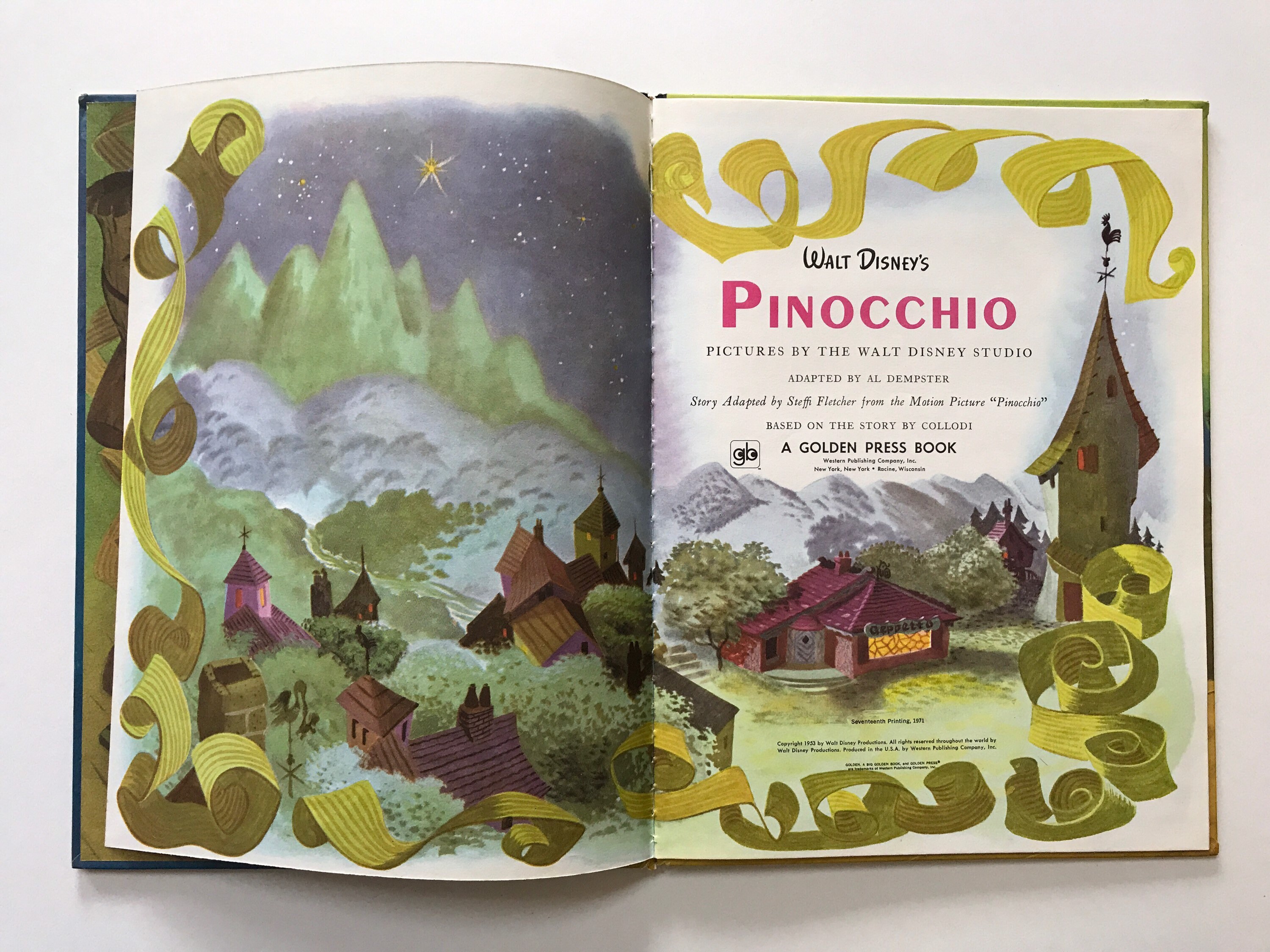 1971 Pinocchio Big Golden Book Disney 70s Jumbo Size Hardcover Kids ...